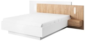 3D postel s osvětlením, Dub craft zlatý/matná bílá Zvolte možnost matrace: Bez matrace