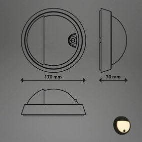 BRI 3784015 Puni LED venkovní nástěnné svítidlo, nabíjecí, 3 krokový dotykový stmívač, časovač, černá - BRILONER