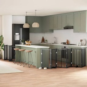 Zábrana pro psy s dvířky skládací 12 panelů černá 600 cm topol 3155713