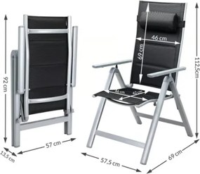 Zahradní polohovatelná židle Altessa Premium 2 ks - stříbrná