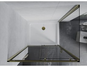 Mexen Apia rozsouvací sprchový kout 130 x 70 cm, Průhledné, Zlatá + sprchová vanička Flat, Bílá- 840-130-070-50-00-4010G