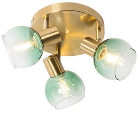 Art Deco stropní svítidlo zlaté se zeleným sklem 3-světelné - Vidro