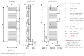 Koupelnové trubkové těleso Kermi B20-S rovné, boční připojení, 1502 x 490 mm, bílé