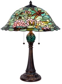 Stolní lampa Tiffany s tyrkysovým stínidlem Waterlily - Ø 47*60 cm