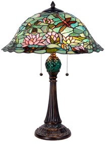 Stolní lampa Tiffany s tyrkysovým stínidlem Waterlily - Ø 47*60 cm
