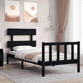 Rám postele s čelem černý 90 x 200 cm masivní dřevo,  3193260