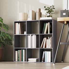 HOMCOM knihovna, třípatrový úložný regál s 9 přihrádkami, do obývacího pokoje, kanceláře nebo ložnice, 91 x 29,5 x 91 cm, šedá