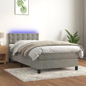 vidaXL Box spring postel s matrací a LED 80 x 200 cm samet [3134613] Barva: světle šedá