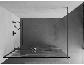 Mexen Kioto+, sprchová zástěna Walk-In s poličkou a věšákem 110 x 200 cm, 8mm čiré sklo bílý vzor, ​​grafitový profil, 800-110-121-95-97