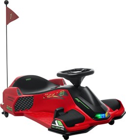 HOMCOM Dětský elektrický Go-Kart 12V 3-8km/h Drift Kart s drift módem, pomalým startem, Go-Kart s osvětlením a hudbou, bezpečnostním pásem pro děti ve