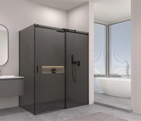 Erga Lynn, sprchový kout s posuvnými dveřmi 90(dveře) x 100(stěna) x 195 cm, 8mm šedé sklo, černý profil, ERG-V02-LYNN-D090G100-GR-BK