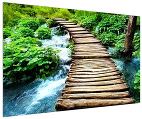 Obraz dřevěného chodníčku přes řeku (120x80 cm)