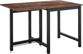 HOMCOM Rozkládací Skládací Jídelní Stůl Obdélníkový pro 4-6 Osob s Kolečky, Jídelní Stůl z Kovového Materiálu 118 x 70 x 76,5 cm Hnědý | Aosom