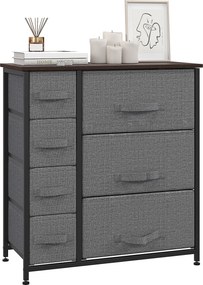 HOMCOM Skříňka s šuplíky a skládacími látkovými zásuvkami, kovový rám + dřevo + netkaná látka, tmavě šedá 63,5 x 30 x 71 cm | Aosom