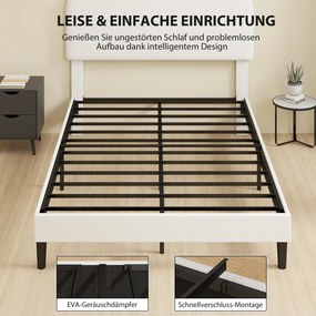 HOMCOM čalouněná postel 140 x 200 cm s polstrovaným čelem z teddy fleecu — kovový rám, bílá