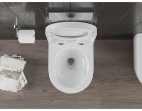Mexen Carmen, závěsná WC mísa 490x365x340 mm, Rimless Tornádo + WC sedátko z duroplastu, bílá lesklá, 30880200T
