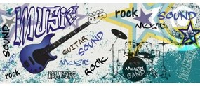 DIMEX | Panoramatická vliesová fototapeta na zeď Modrá kytara MP-2-0323  | 375 x 150 cm | modrá, tyrkysová, černá, žlutá