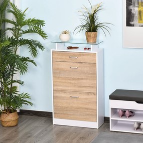 HOMCOM Botník se 3 šuplíky, skleněnou policí a hliníkovými úchyty pro předsíň, nosnost 50 kg, 60x24x105,5 cm
