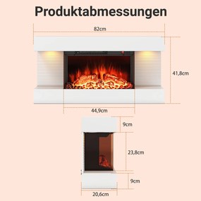 Costway Elektrický krb s topným tělesem a bočními LED světly Plovoucí nástěnný