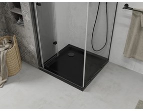 Mexen Lima skládací sprchový kout 90 x 90 cm, Průhledné, Černá + sprchová vanička Flat, Černá - 856-090-090-70-00-4070B