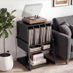 Costway Stojan na gramofon s integrovanou nabíjecí stanicí a 4 přepážkami