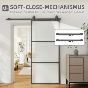 HOMCOM Posuvné Dveře s Hardwarem - Skleněné Posuvné Dveře s Mechanismem Tichého Zavírání pro Koupelnu, Obývací Pokoj a Kuchyni 91,4x203,2 cm Černé