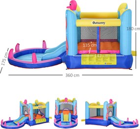 Outsunny samonafukovací skákací hrad včetně fukaru, záplat, 1 trampolíny, 1 vodního bazénu, 1 skluzavky, 360 x 175 x 180 cm