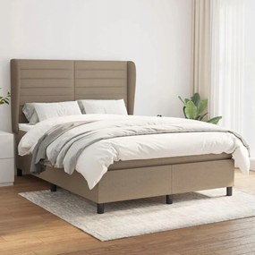 Box Spring Postel S Matrací Textil Taupe vodorovné pruhy 140 x 200 cm