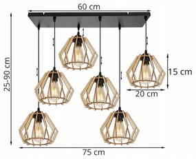 Závěsné svítidlo TIMBER SPIDER, 6x dřevěné stínítko