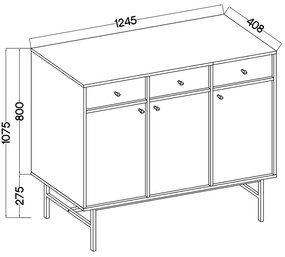 TOKYO 3 c | komoda 827 | 124,5 cm | černá grafit/zlatá