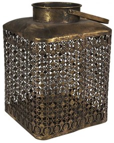 Zlatá antik kovová lucerna s ornamenty – 23x23x32 cm