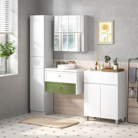 Kleankin nástěnný koupelnový skříňka, úložný kabinet, 3 úrovně, nastavitelná police, 2 dveře a zrcadla, zavěšená skříň, 60 x 15 x 60 cm, bílá