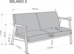 Dvoumístná pohovka MILANO z masivu 120 cm olivová/ořechová