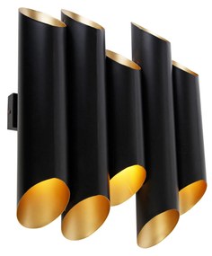 Nástěnná lampa černá se zlatým interiérem 10 světel - Whistle