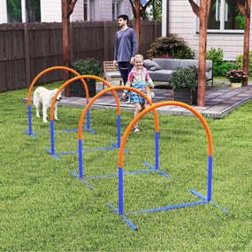 Výcviková sada PawHut pro psy agility 4-dílná sada s přenosnou taškou Blue Orange 88 x 64 x 95 cm pro efektivní výcvik a zábavu psů