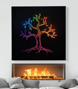 Obraz na plátně - Strom života Neon ve tmě FeelHappy.cz Velikost obrazu: 140 x 140 cm