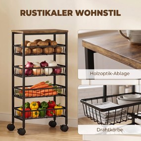 HOMCOM Servírovací vozík na kolečkách s 4 úrovněmi, kuchyňský vozík se 4 vysunovacími košíky, úložný vozík na kolečkách do kuchyně