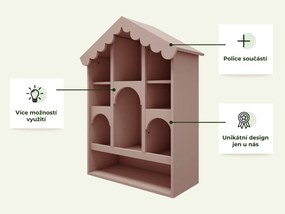Dřevěná knihovna BABUSHKA do dětského pokoje ve tvaru domku korálová