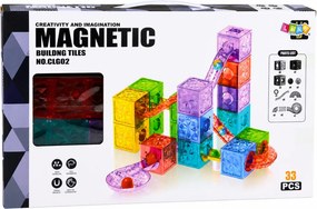 LEAN Toys Magnetické stavebnicové kostky – kostky, kuličková dráha, barevné, 28 ks.