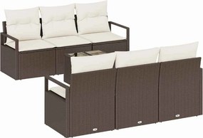 Set pohovek 7 ks 6-Počet míst Hnědá a krémová polyratan 3346268