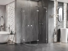 Mexen Lunar, L pravý půlkruhový sprchový kout 100 x 80 cm, 8mm čiré sklo, chromový profil, 833L-100P-080L-01-00