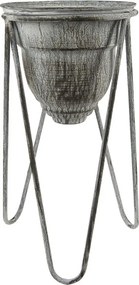 Šedý antik kovový stojan na květiny - Ø 23*40 cm