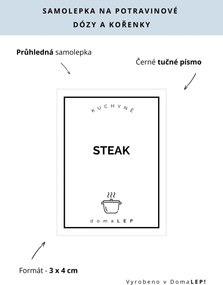 Samolepka na kořenky STEAK  průhledná 3 × 4 cm tučné písmo