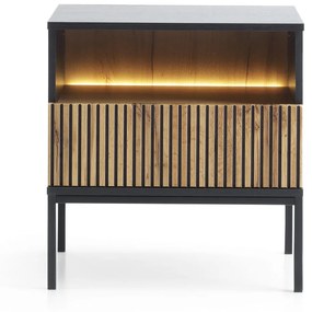Noční stolek Silvano S54 (černá + dub wotan) (s LED osvětlením). 1062583