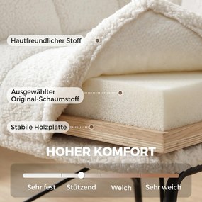 HOMCOM křeslo Sherpa Fleece – moderní čalouněné křeslo s prohnutým opěradlem, područkami a ocelovými nohami, krémově bílé