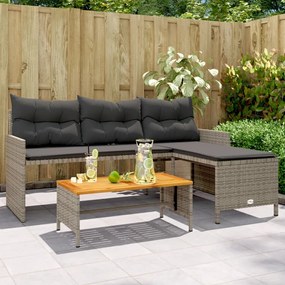 Zahradní pohovka ve tvaru L stolek a podušky šedá polyratan - Default Title