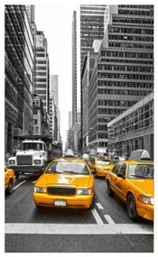 DIMEX | Vliesová fototapeta na zeď Taxi ve městě MS-2-0008  | 150 x 250 cm | černobílá, žlutá