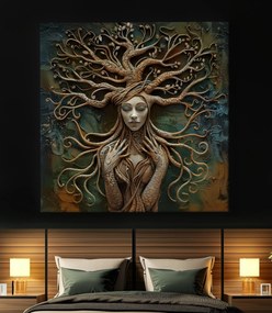 Obraz na plátně - Strom života Žena v silných větvích FeelHappy.cz Velikost obrazu: 120 x 120 cm