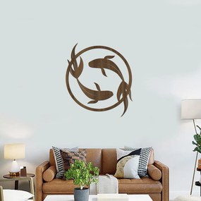 dřevo života Dřevěný obraz KOI FISH v kruhu Zvolte rozměr (cm): 60x66, Zvolte barvu dekoru: Ořech
