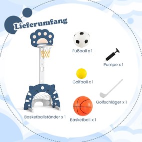 Costway 3 v 1 Dětský basketbalový koš se stojanem na basketbal, fotbal a golf